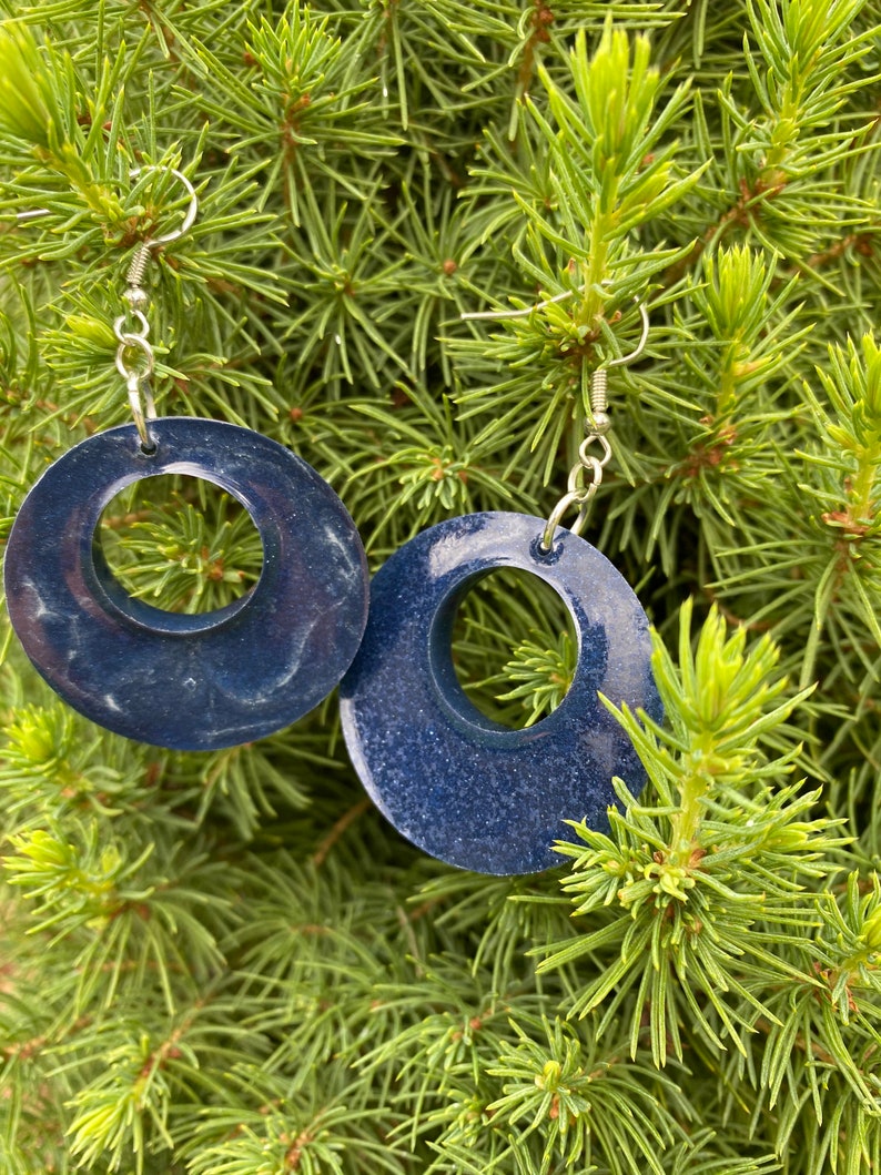 Retro Deep Blue Hoop Earrings - Etsy
