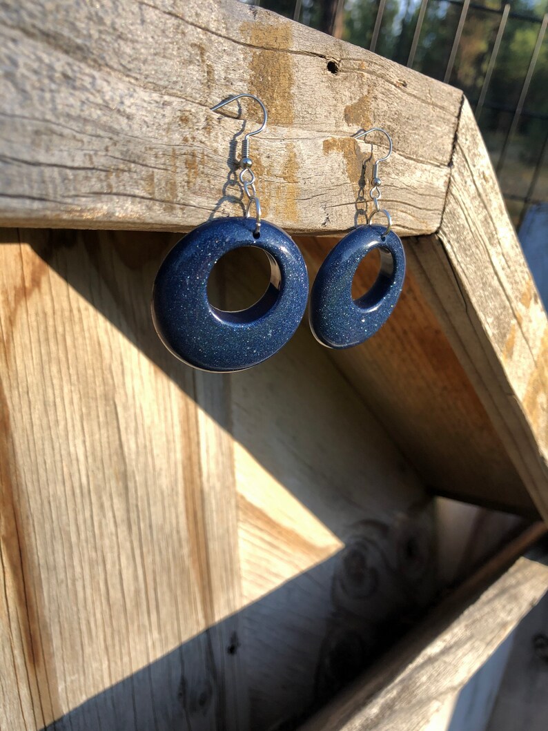 Retro Deep Blue Hoop Earrings - Etsy