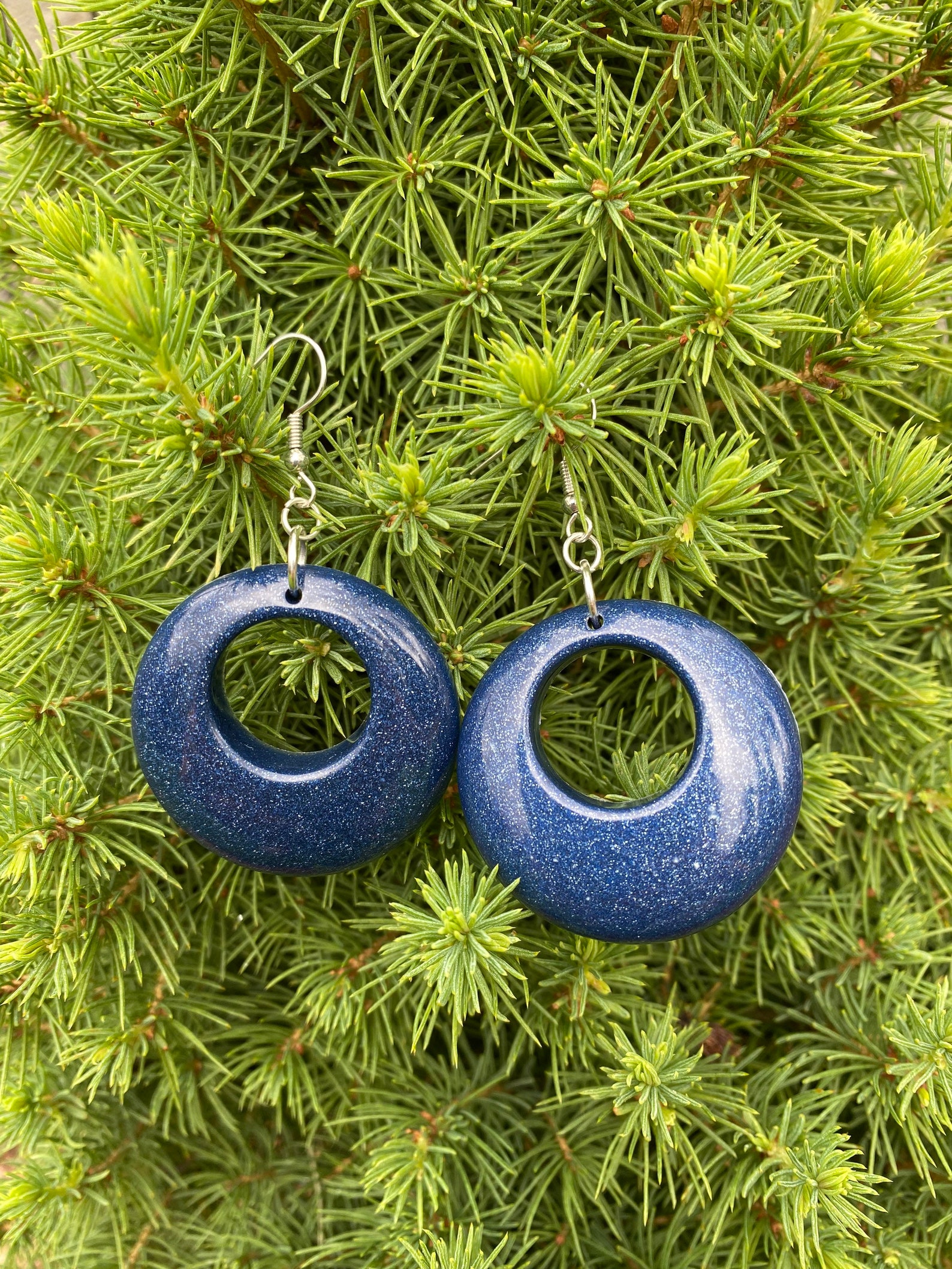 Retro Deep Blue Hoop Earrings - Etsy