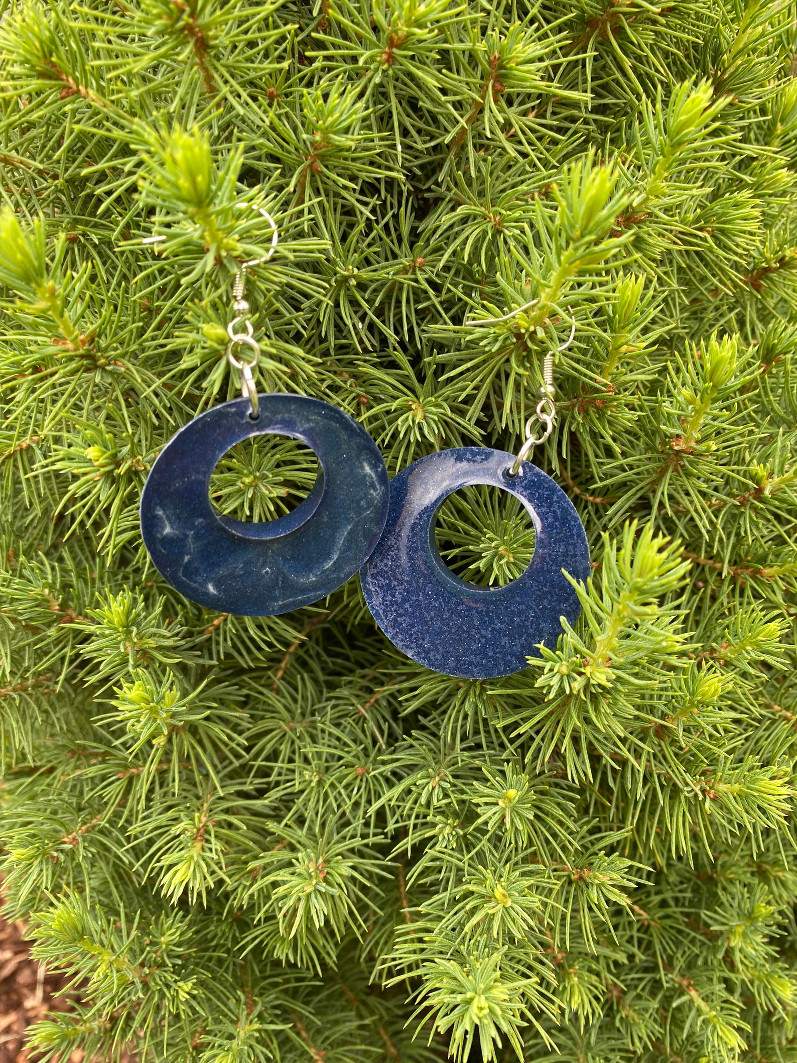 Retro Deep Blue Hoop Earrings - Etsy