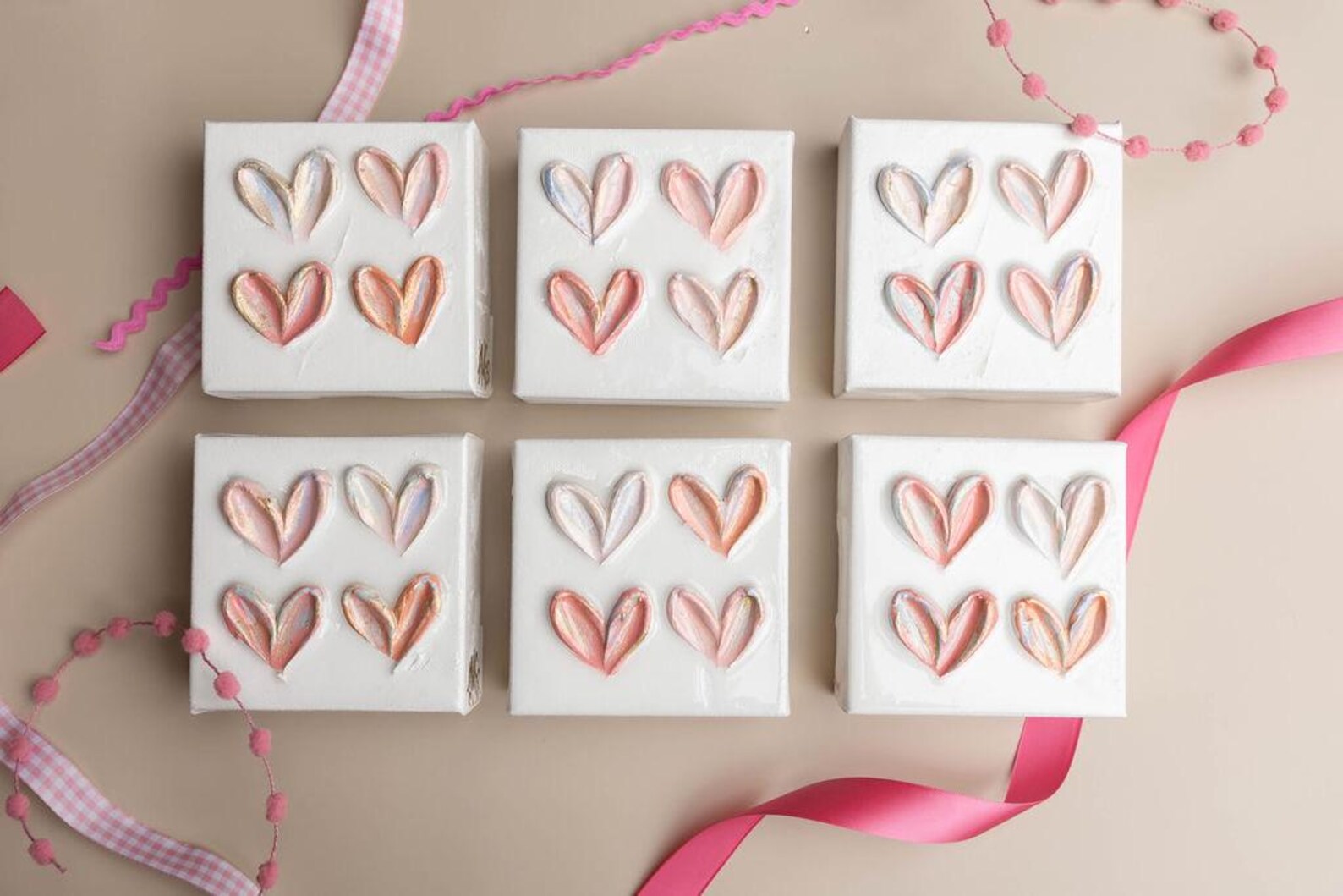 Mini Hearts | Pink Heart Painting on Canvas | Heart Painting Shelf ...