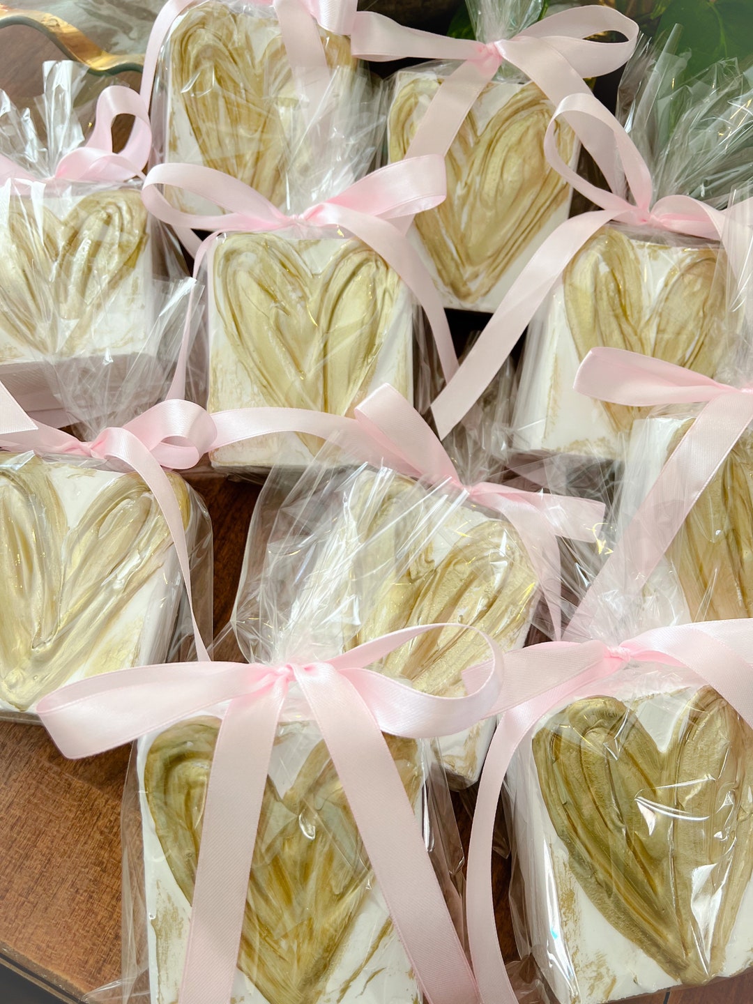 4x4 Heart Hand Painted Solid Gold Block Resin Art Baby Nursery Gift ...