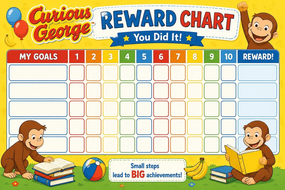 Curious George Reward Chart | Kids Behavior, Chore, Routine Tracker ...