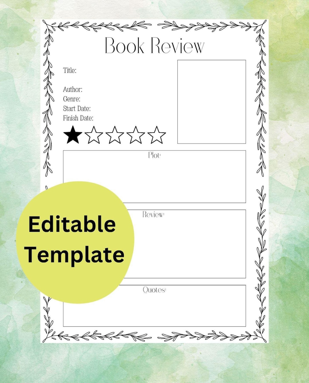 Canva Book Review Template A4 - Etsy