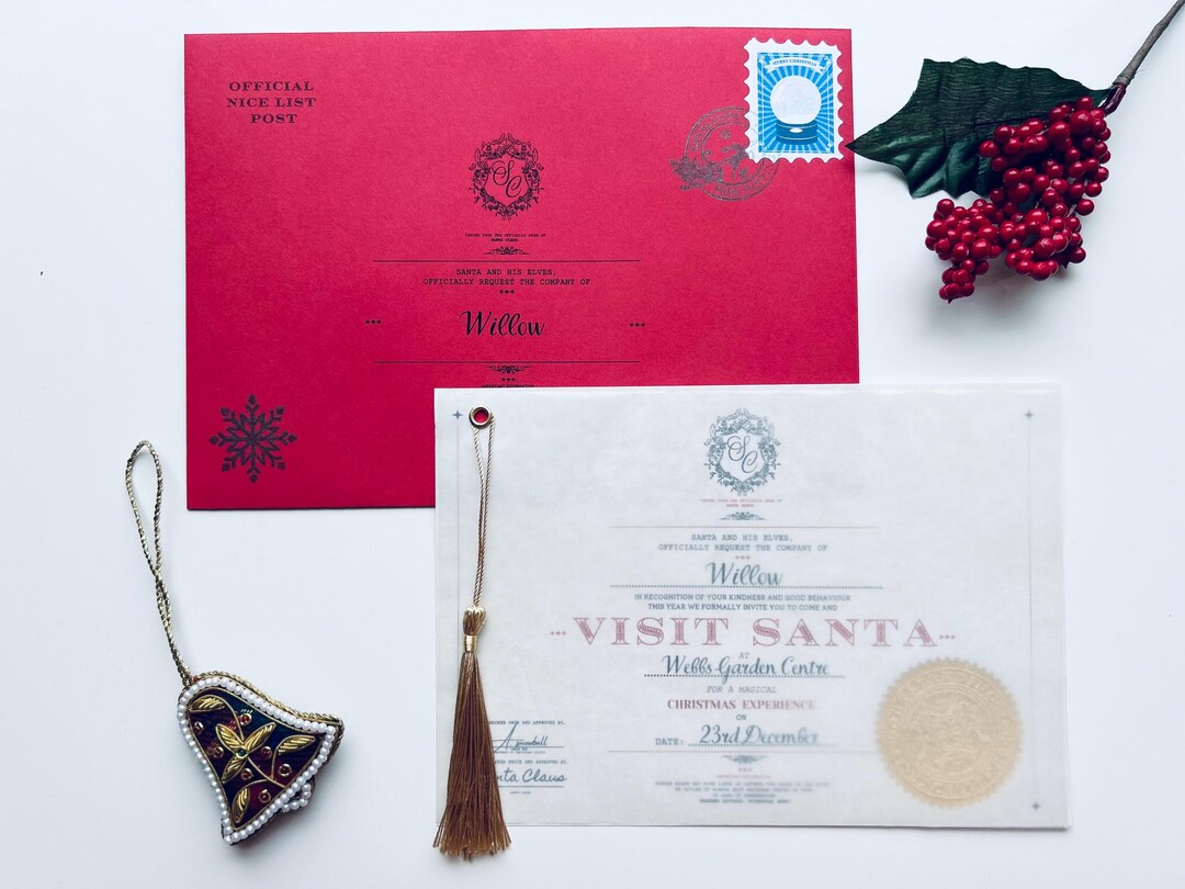 PERSONALISED Invitation to Visit Santa or Father. Christmas Visit ...