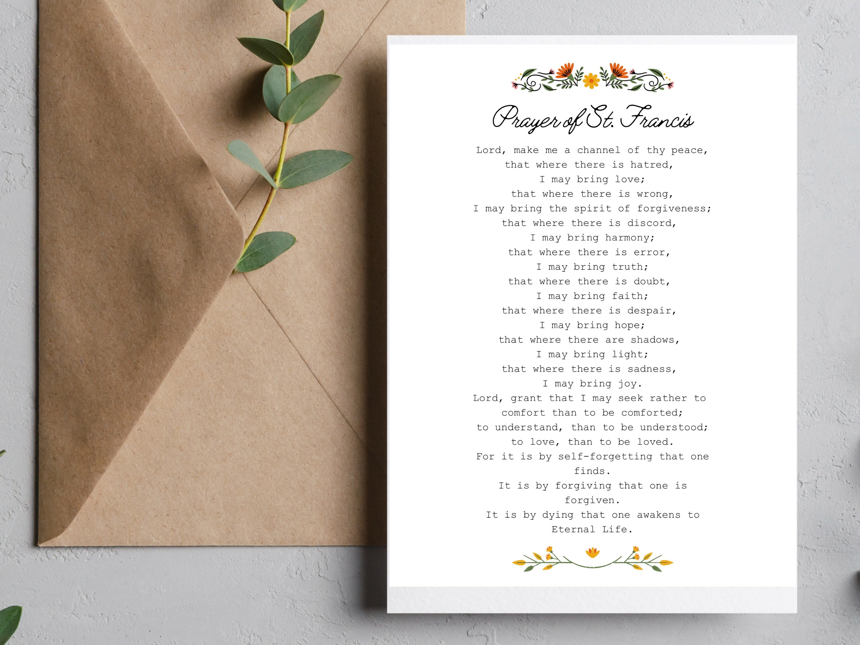 Prayer of St. Francis Wall Art: Floral Catholic Decor (digital Download ...
