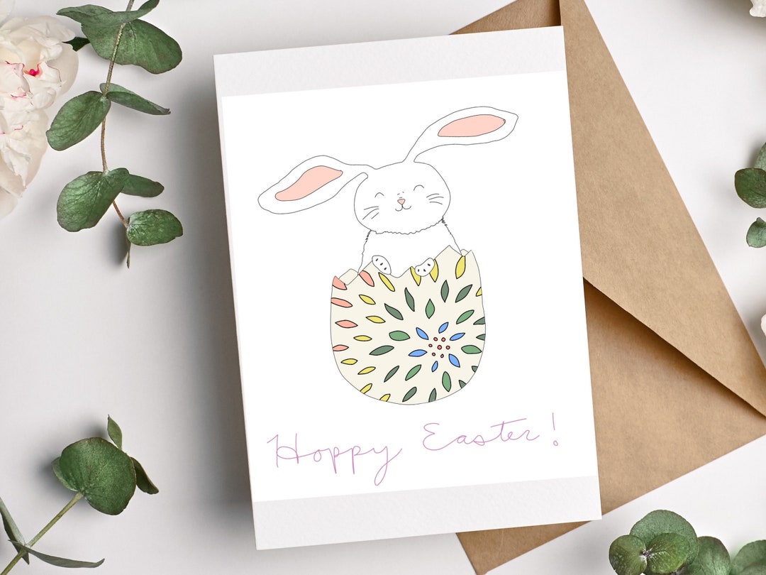 Hoppy Easter, Printable Bunny Greeting Card/print | Decorated Easter ...