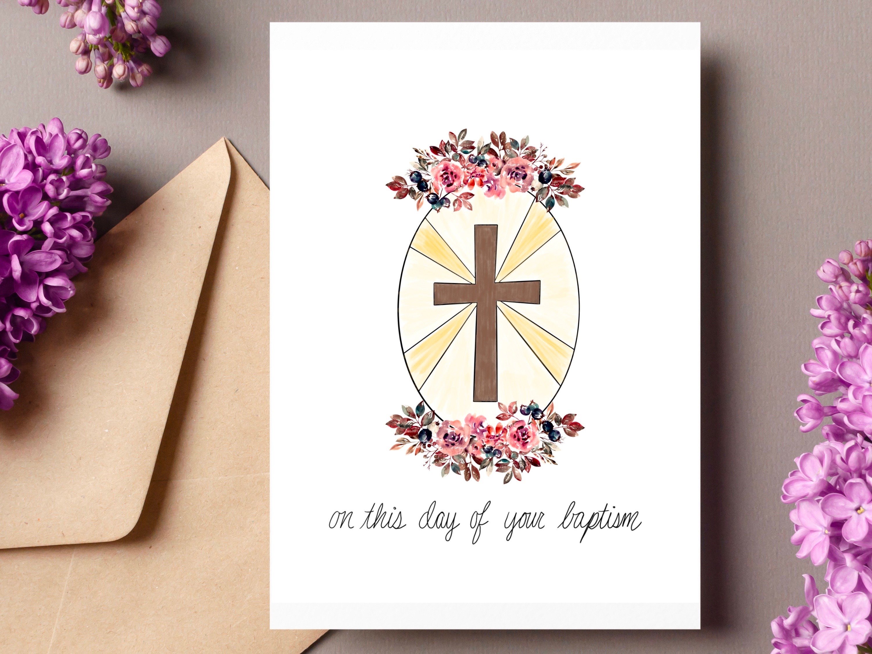 Printable Baptism Card | Congratulations Postcard | Baptismal Font ...