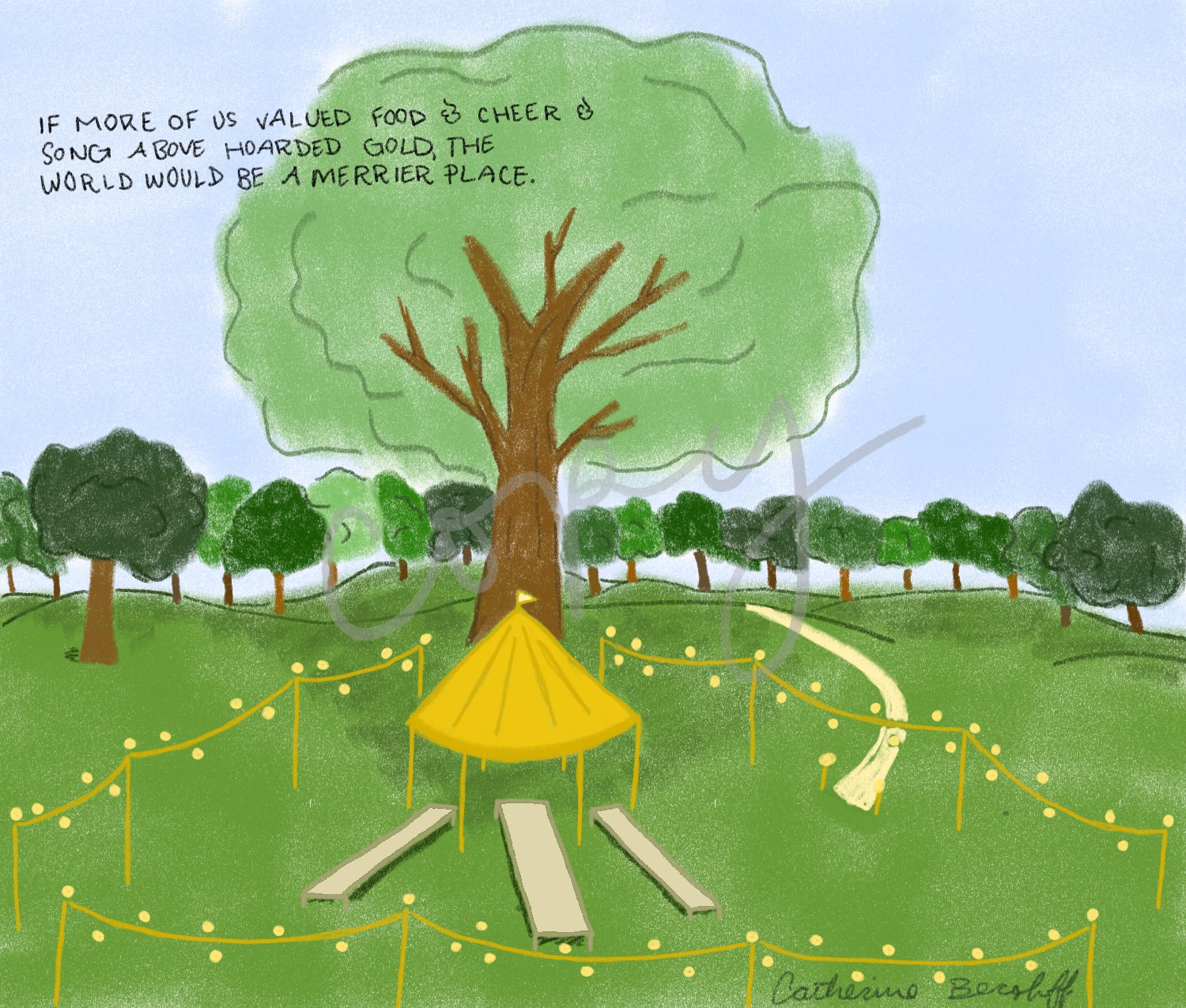 Printable Bilbos Party Tree Colored Postcard/print | Tolkien Party Tree ...