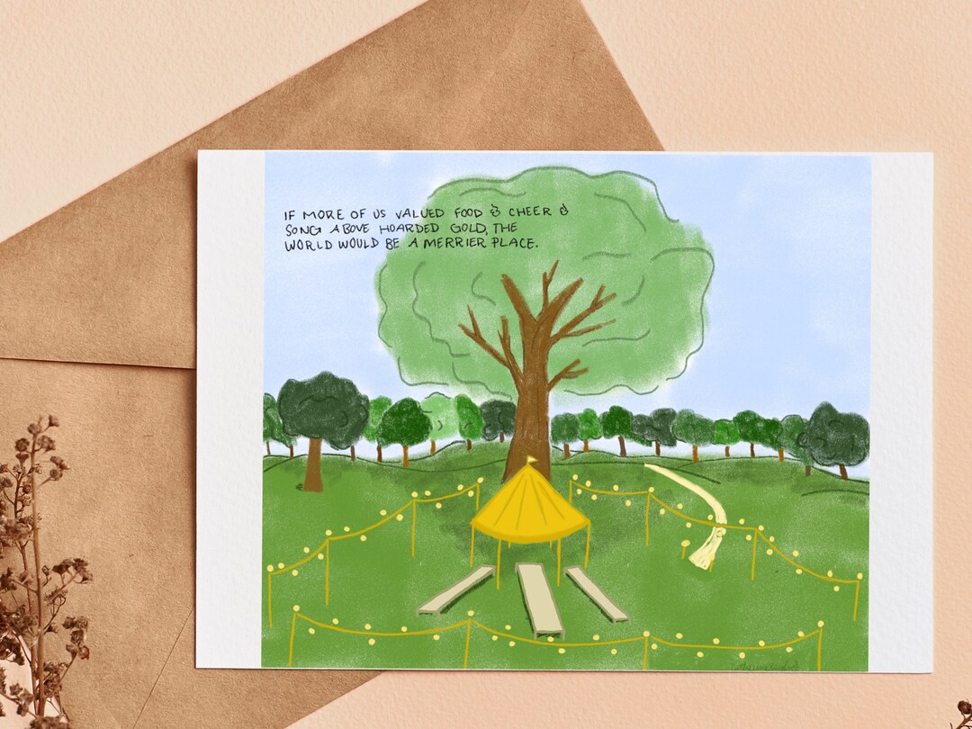 Printable Bilbos Party Tree Colored Postcard/print | Tolkien Party Tree ...
