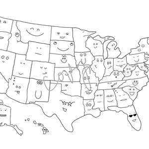 Printable United States Coloring Page | United States With Faces for ...