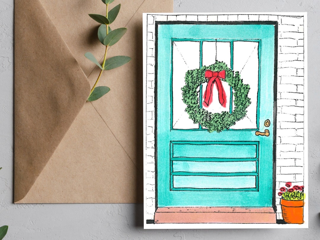 Printable Hand Painted Watercolor Rustic Door Postcard, Art Print ...