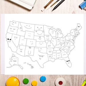 Printable United States Coloring Page | United States With Faces for ...