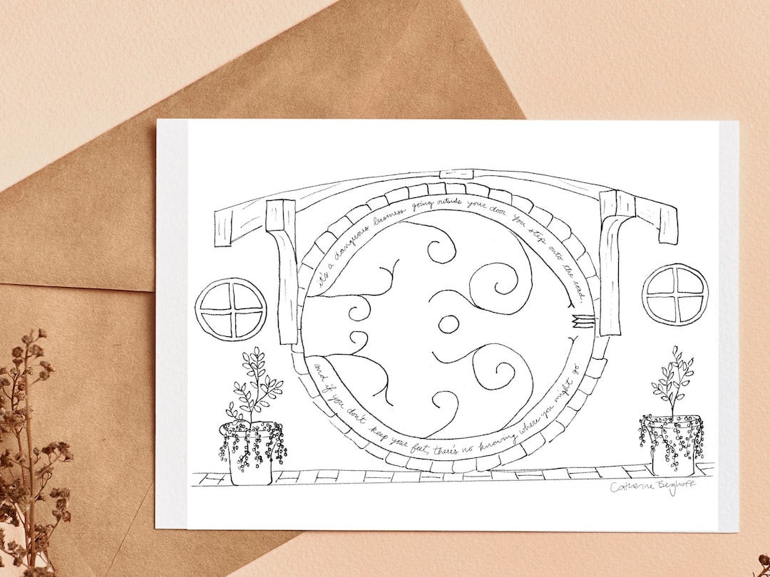Bilbo's Front Door Coloring Page: Tolkien Quote Postcard (instant ...