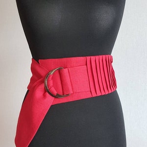 Obi Linen Rubi Red Belt/ Linen Obi Woman Belt/ Fabric Woman Wrap Red ...