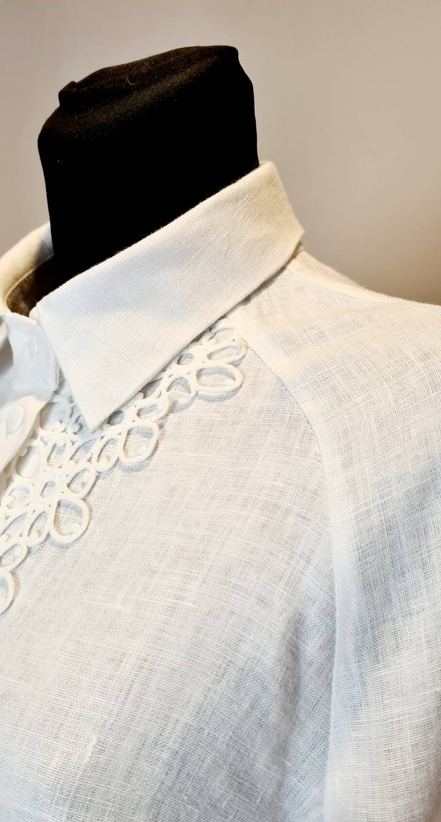 Linen Blouse Woman/ Blouse With White Lace/ Blouse With Black Lace ...