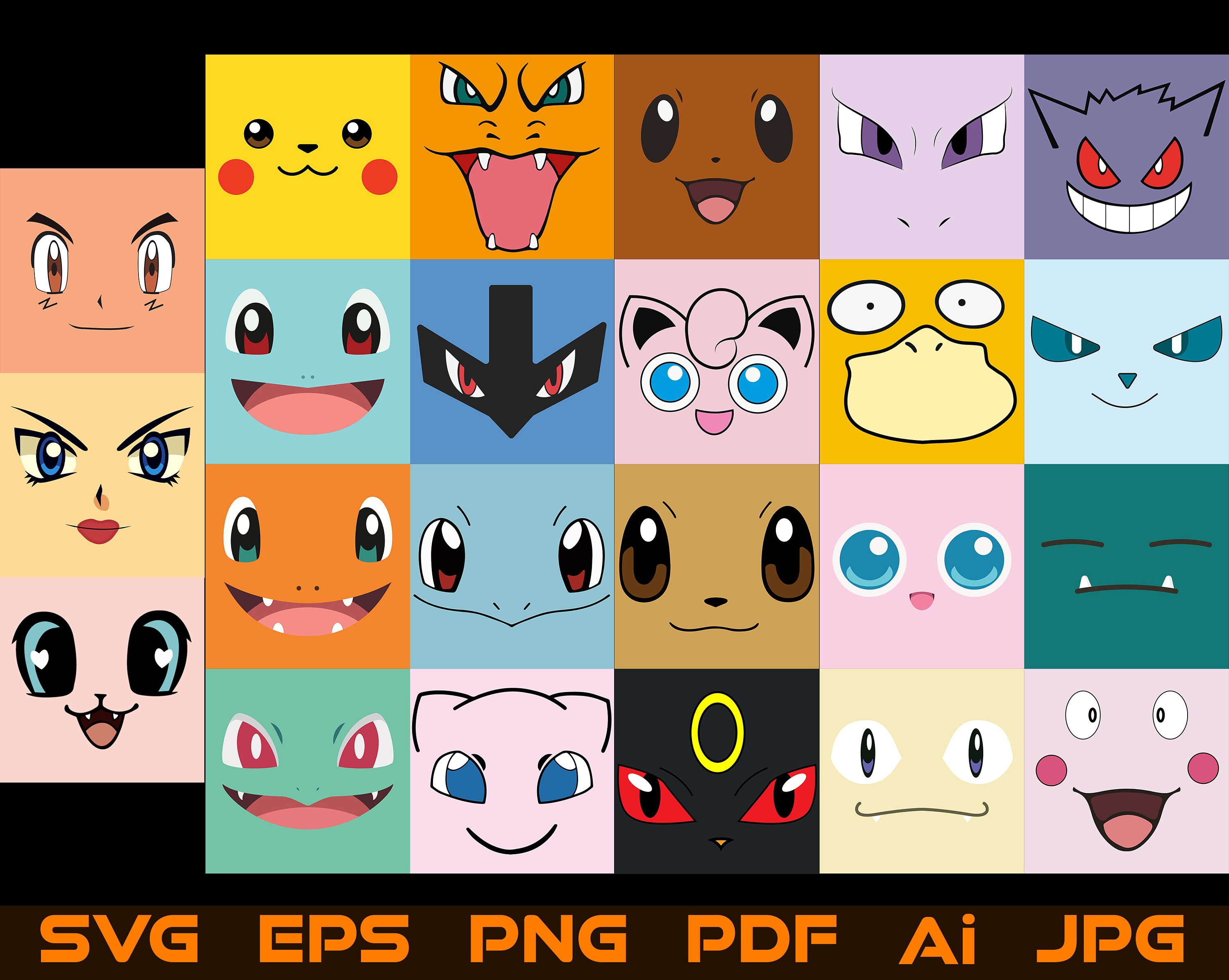 23 Pokemon Face Svg Big Bundle Layered Snorlax Clipart Cut - Etsy España