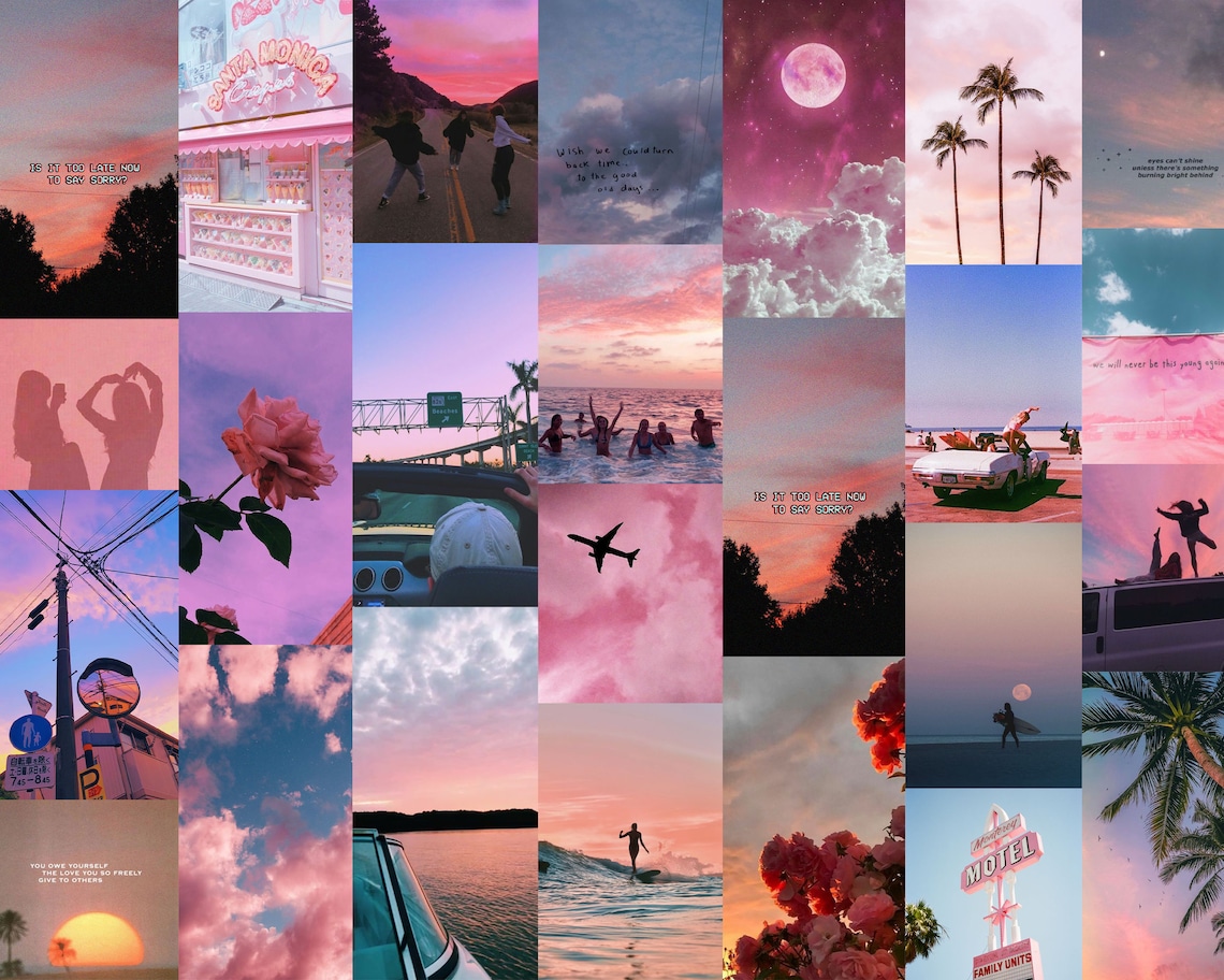 PINK TEENAGE SUMMER Digital Wall Collage Kit (53 Images) - Etsy