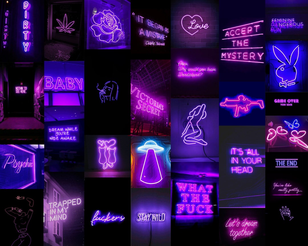NEON DREAM PURPLE Digital Collage Kit (46 Images) - Etsy
