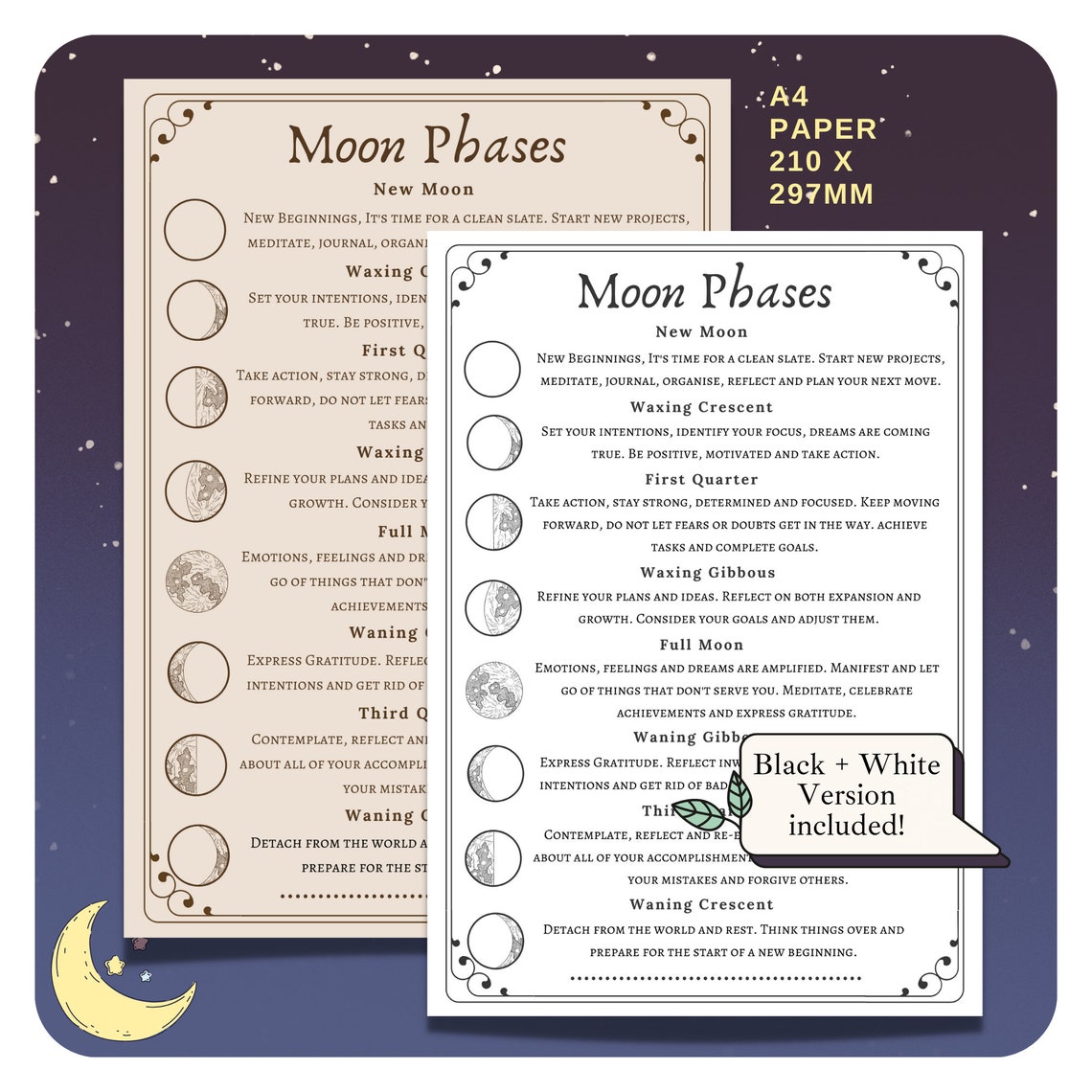 Basic Moon Phases Cheatsheet Grimoire Witchcraft Pages Moon - Etsy