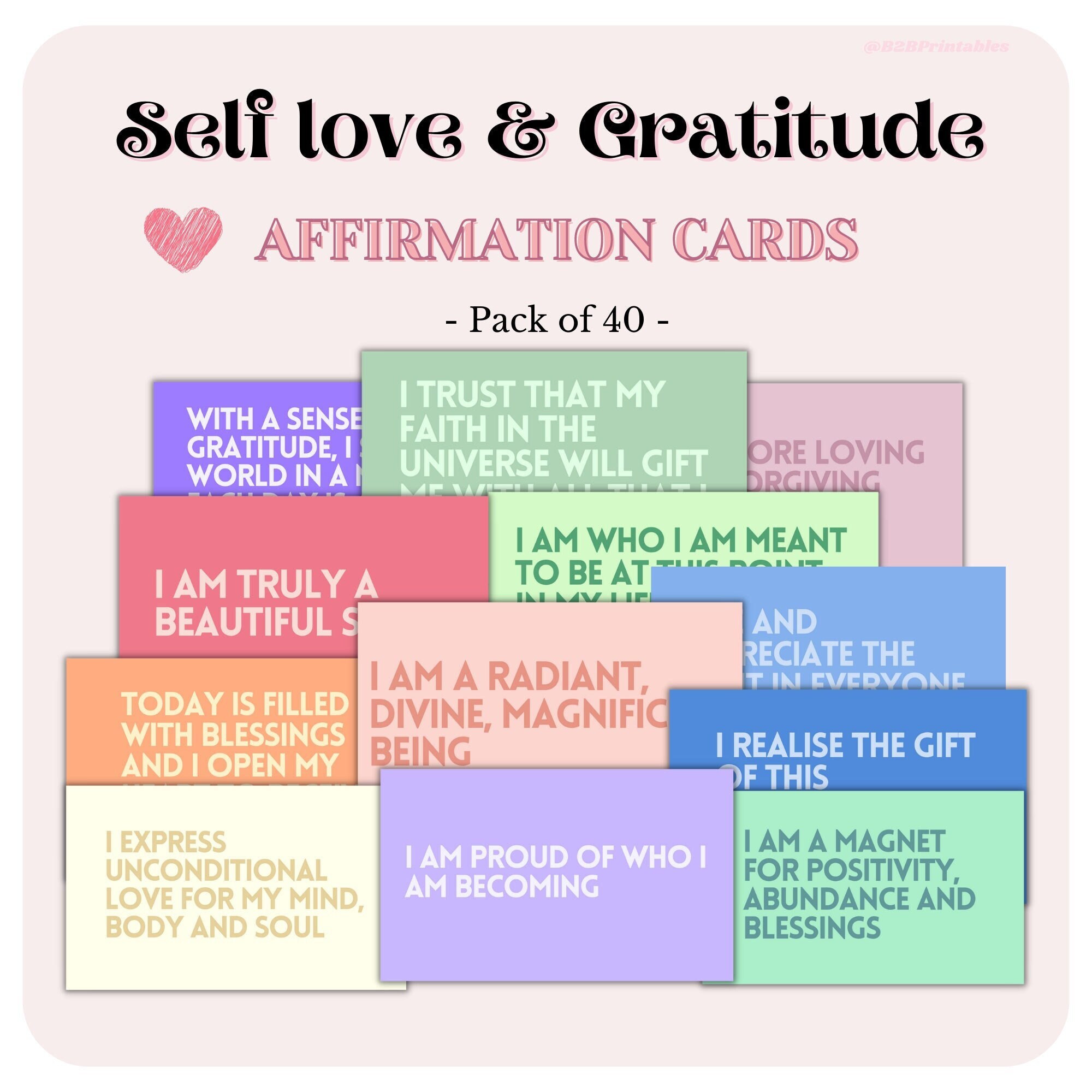 40 Self Love and Gratitude Printable Affirmation Cards Self | Etsy UK