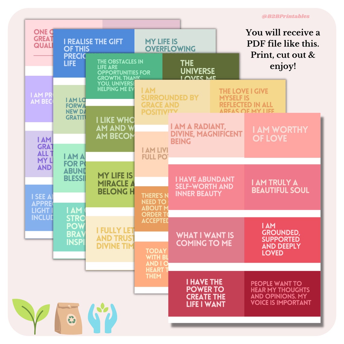 40 Self Love and Gratitude Printable Affirmation Cards Self | Etsy UK