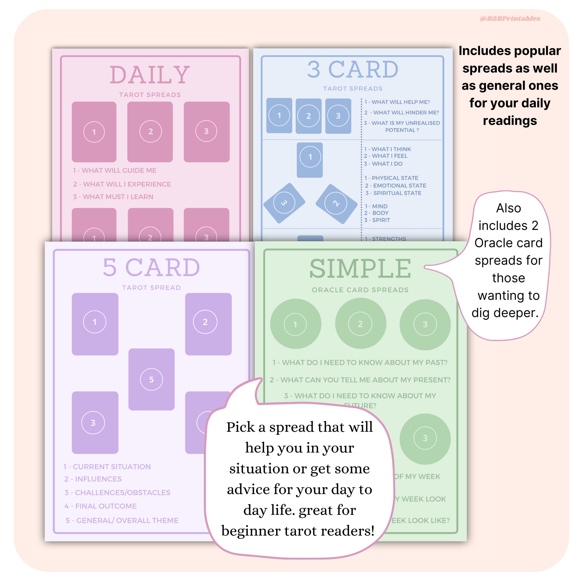 A4 Tarot Spreads Bundle Tarot Tarot Reading Witch - Etsy UK