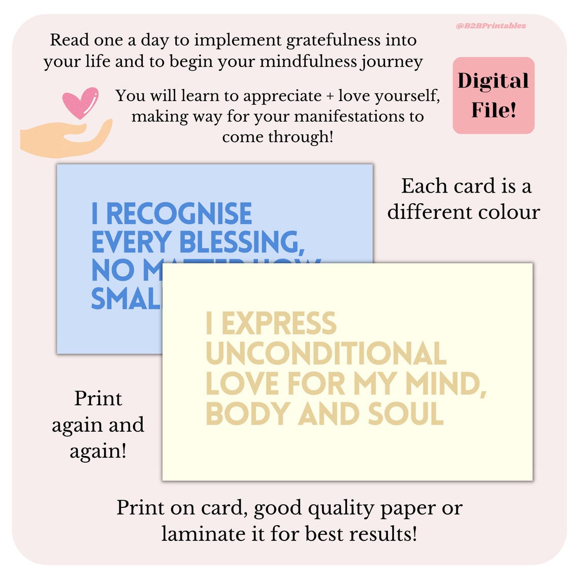 40 Self Love and Gratitude Printable Affirmation Cards Self | Etsy UK