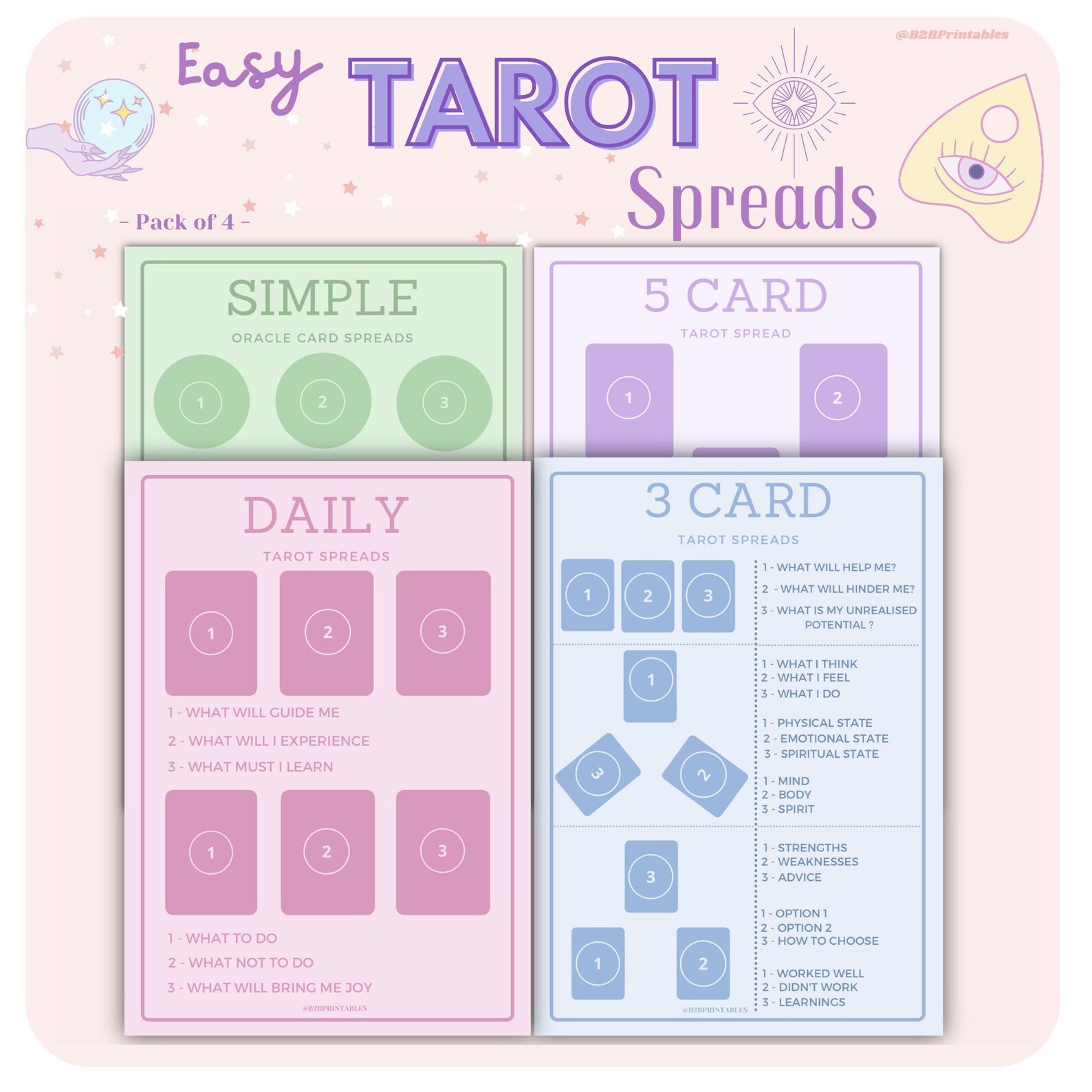A4 Tarot Spreads Bundle Tarot Tarot Reading Witch - Etsy UK