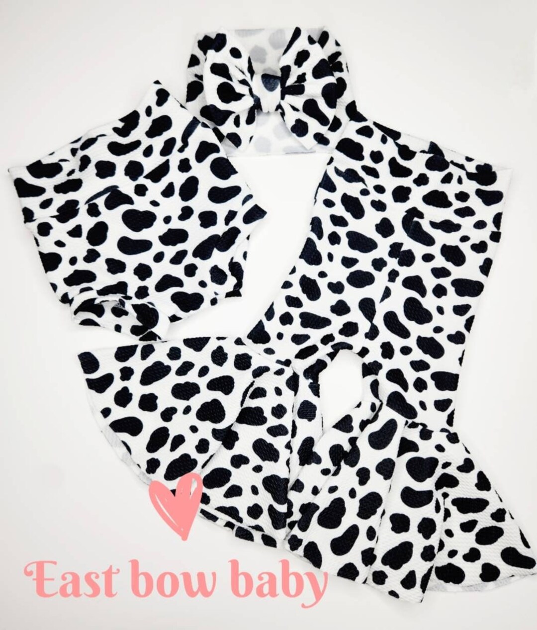 Cow Bellbottom Set, Cow Bummie Set, Cow Bow, Cow Flares, Baby Girl ...