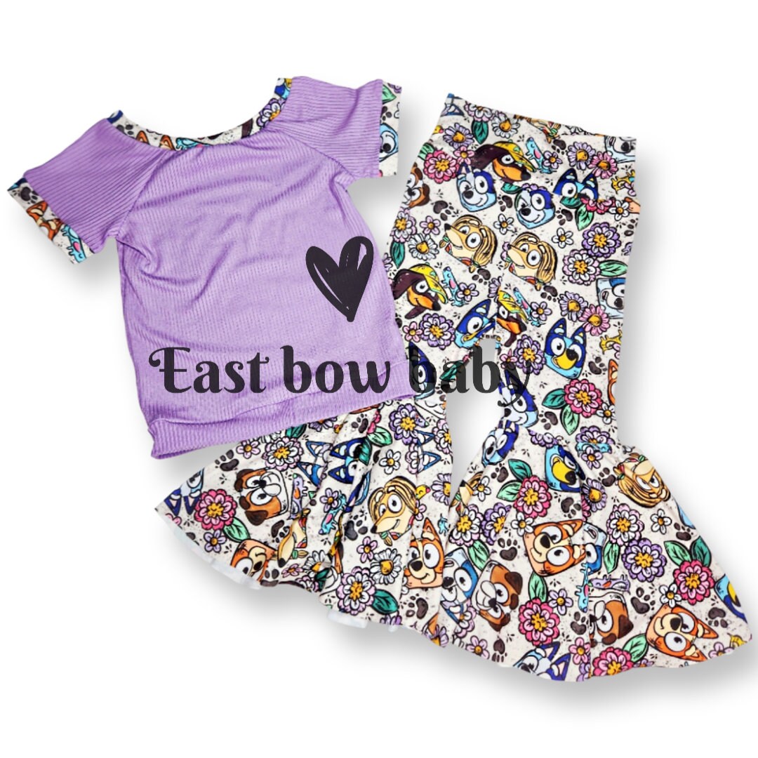 Blue Dog and Friends Floral Set, Blue Dog Floral Bellbottom - Etsy