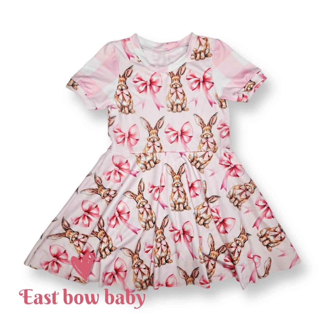 Girly Easter Bunny Coquette Dress, Pink Easter Bow Dress, Coquette ...