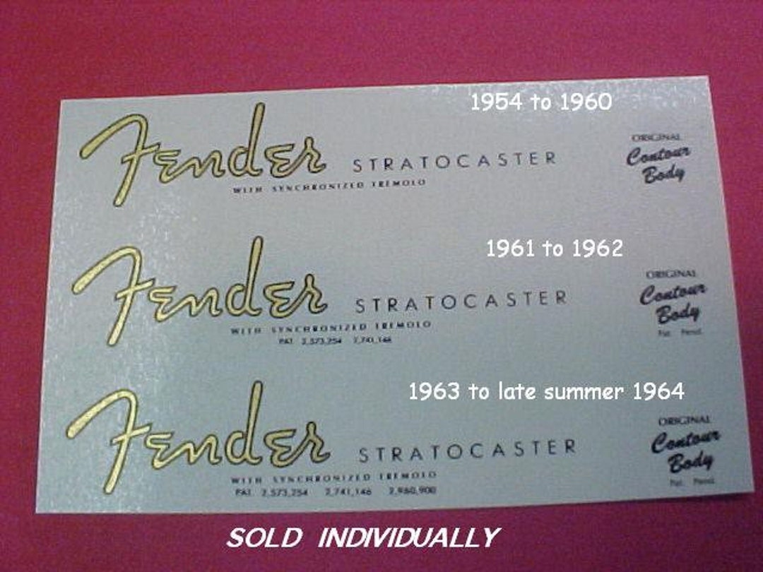 Two Vintage and Reproduction Fender Guitar Headstock Waterslide Decals ...