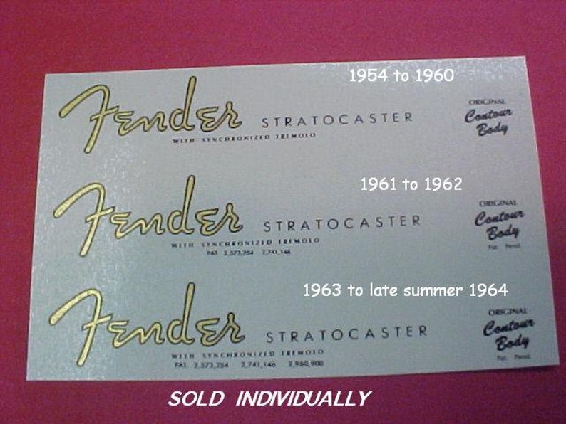 Vintage and Reproduction Fender Guitar Headstock Waterslide Decals Real ...
