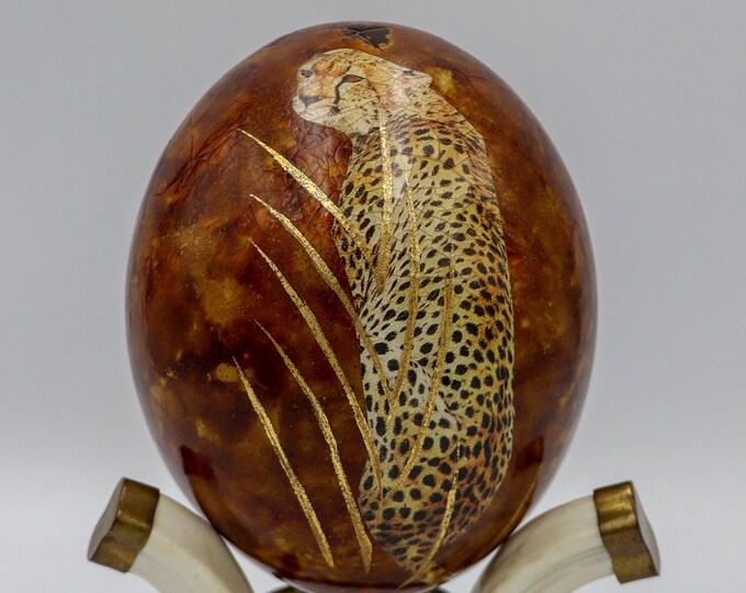 Ostrich Egg With Stand, Hand Painted Leopard Depiction - Etsy