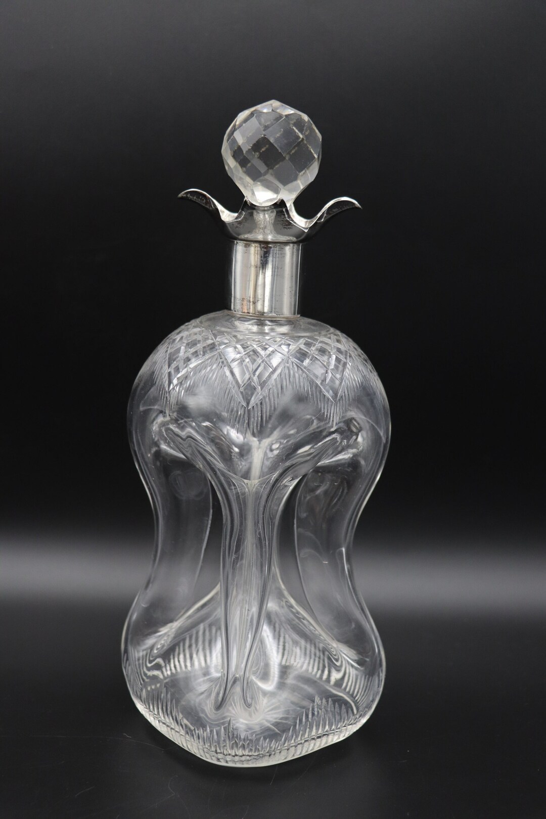 Sheffield Walker & Hall Glug Glug Decanter Cut Crystal Four Spouts ...