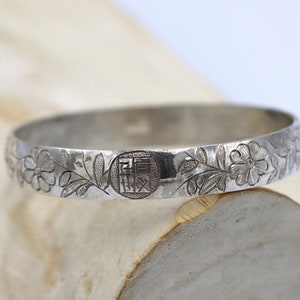 Vintage Chinese Silver Bangle Bracelet, Floral Engraved Pattern ...