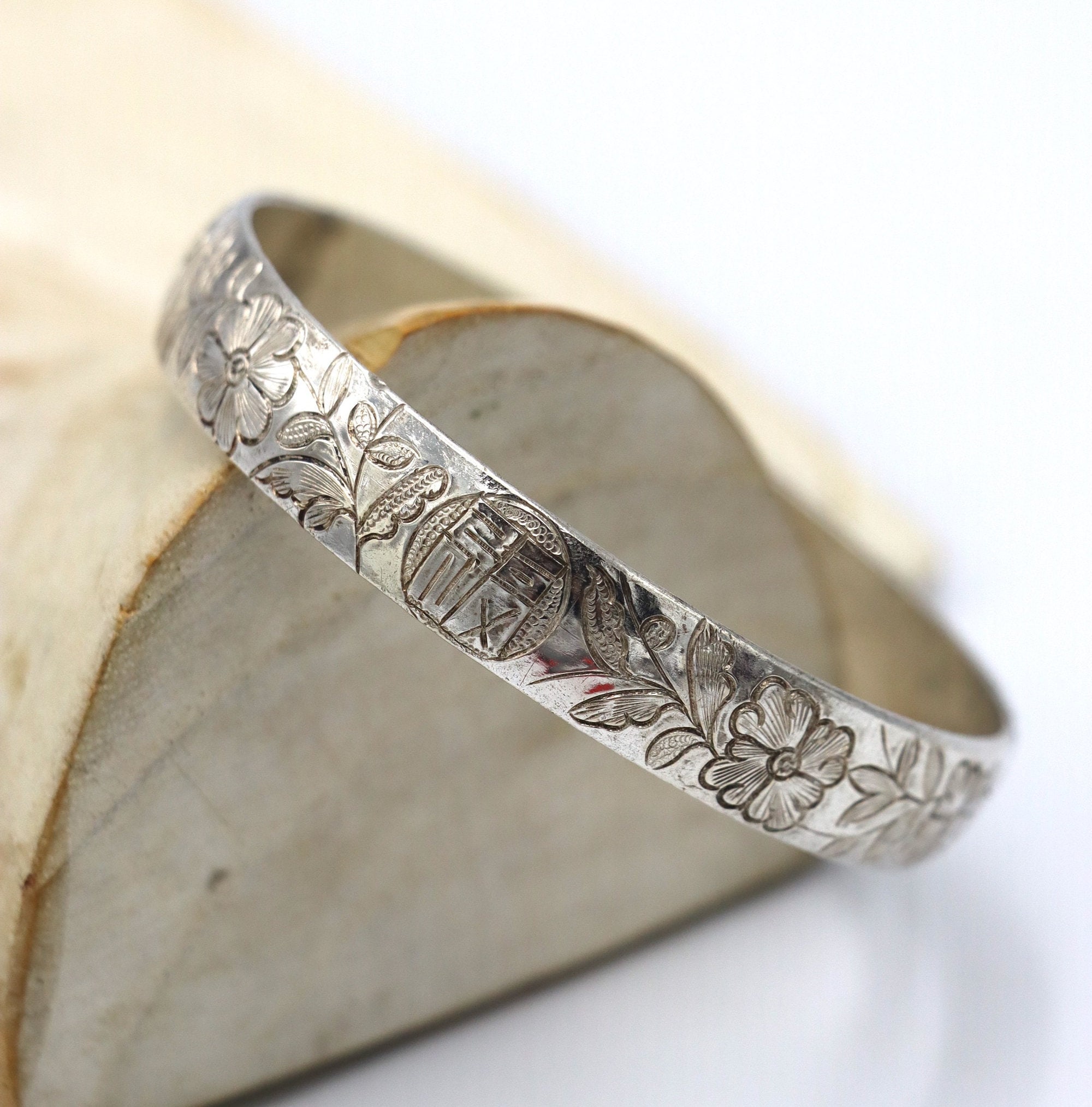 Vintage Chinese Silver Bangle Bracelet Floral Engraved - Etsy