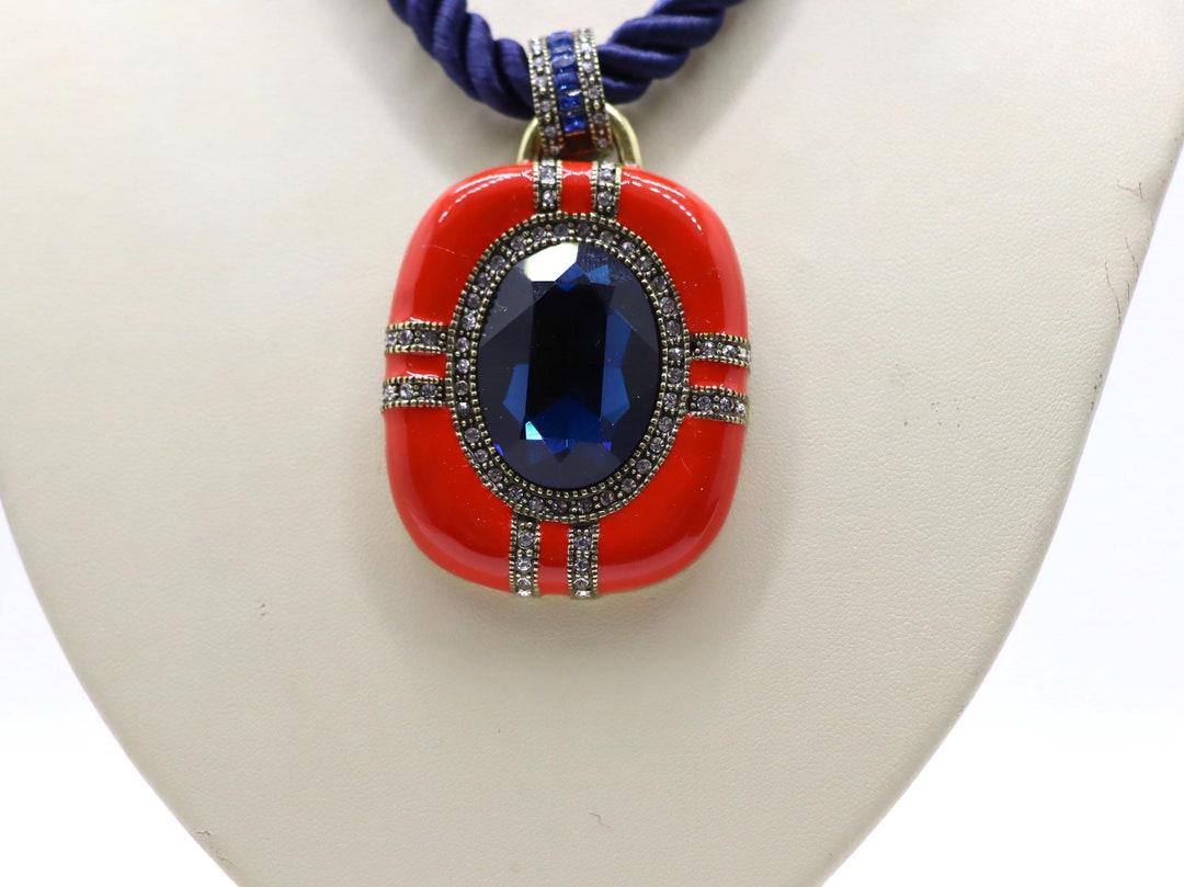 Heidi Daus Bold Move Red Enamel Pendant Necklace Statement Jewelry With ...