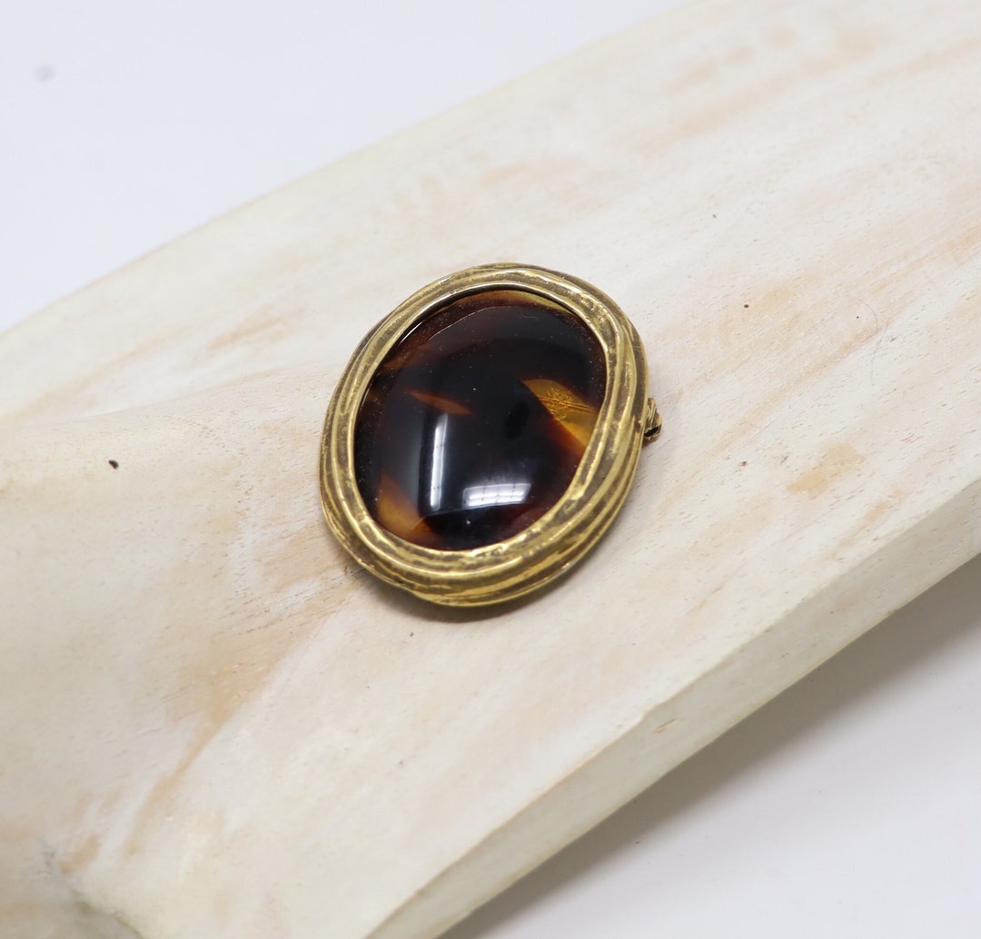 Vintage Glass Faux Tortoise Shell Brooch - Etsy