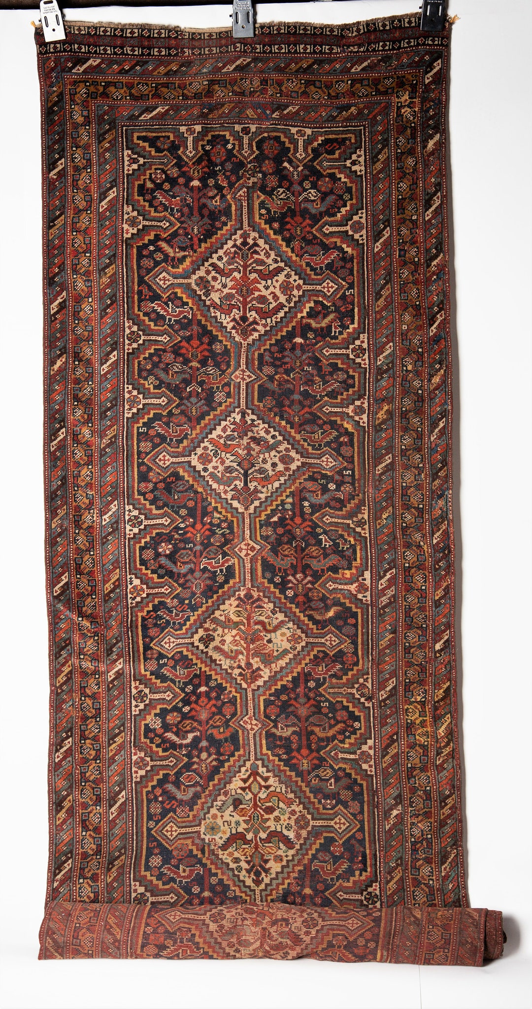Antique Geometric Design Hallway Runner Handwoven QASHQAI Runners, Fine ...