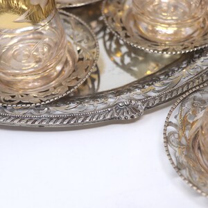 Vintage Turkish Silver Tray W/ Tea Glasses & Silver Saucers/plates, Set ...