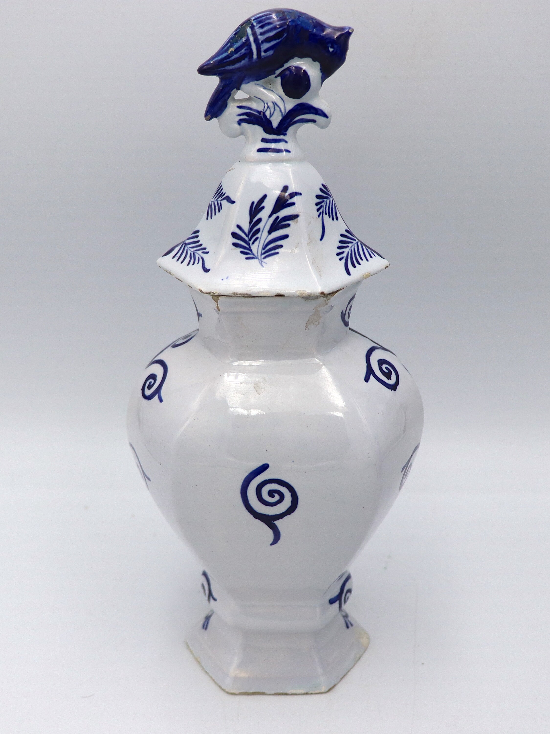 Set of Dutch White & Blue Delft Porcelain Octagonal Baluster Vase W ...