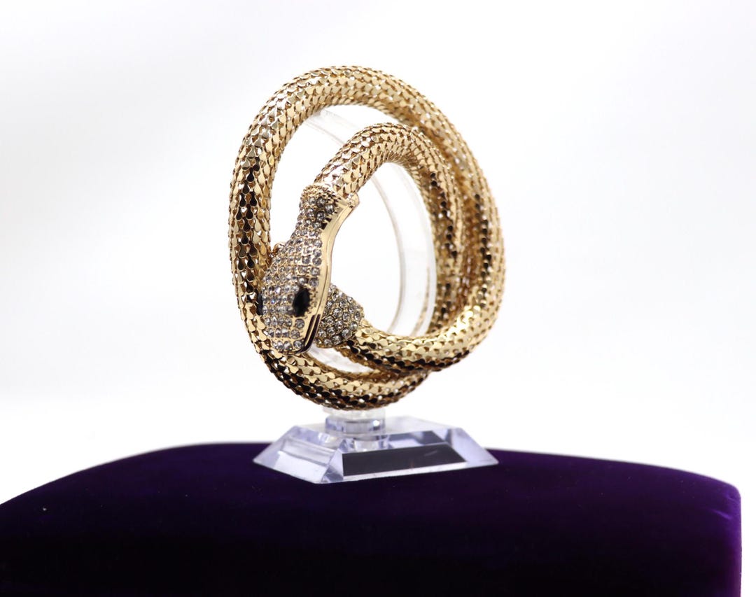 Snake Design Bracelet Ladies Women Gold Tone Sparkly Rhinestone Wrap ...