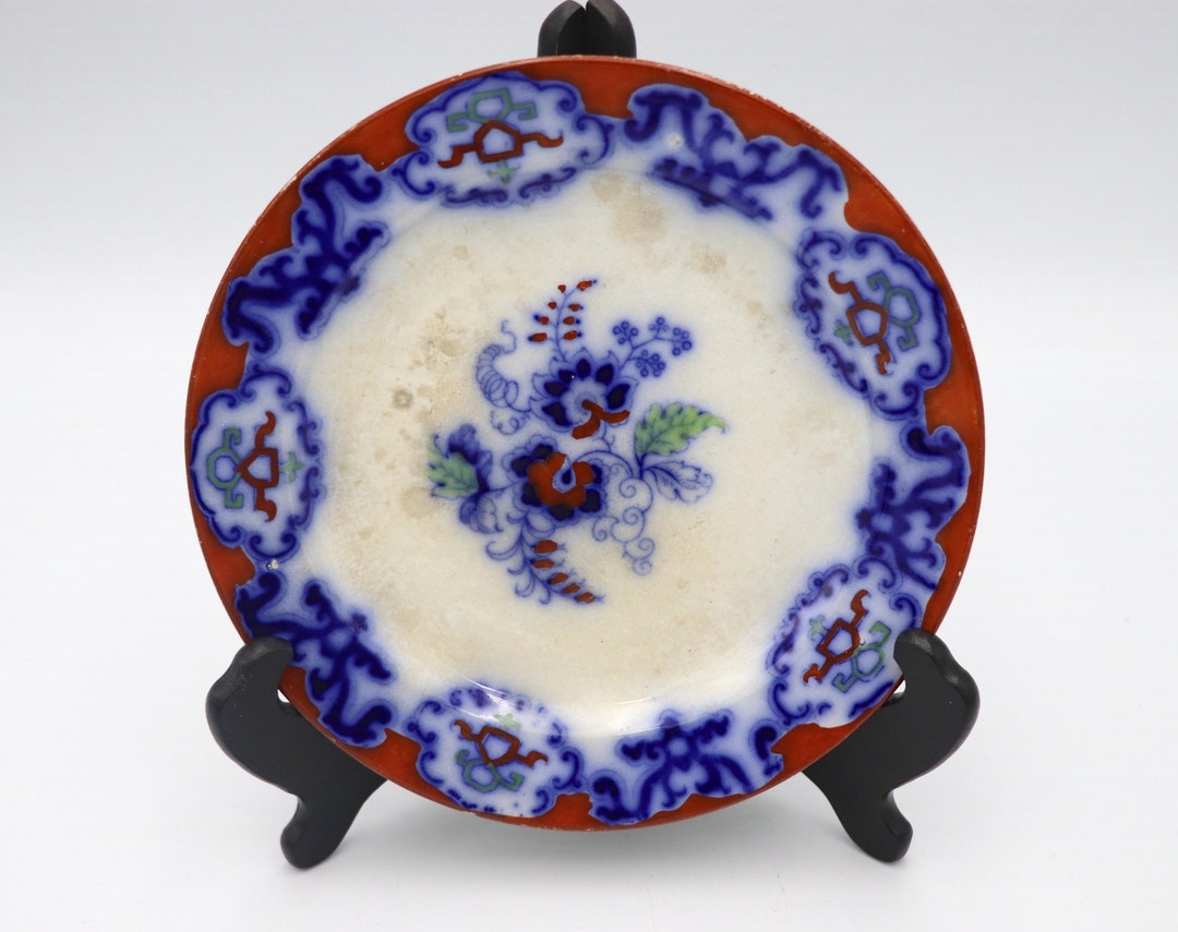 Flow Blue & Red Porcelain POONAH Pattern Luncheon Plate Flow - Etsy