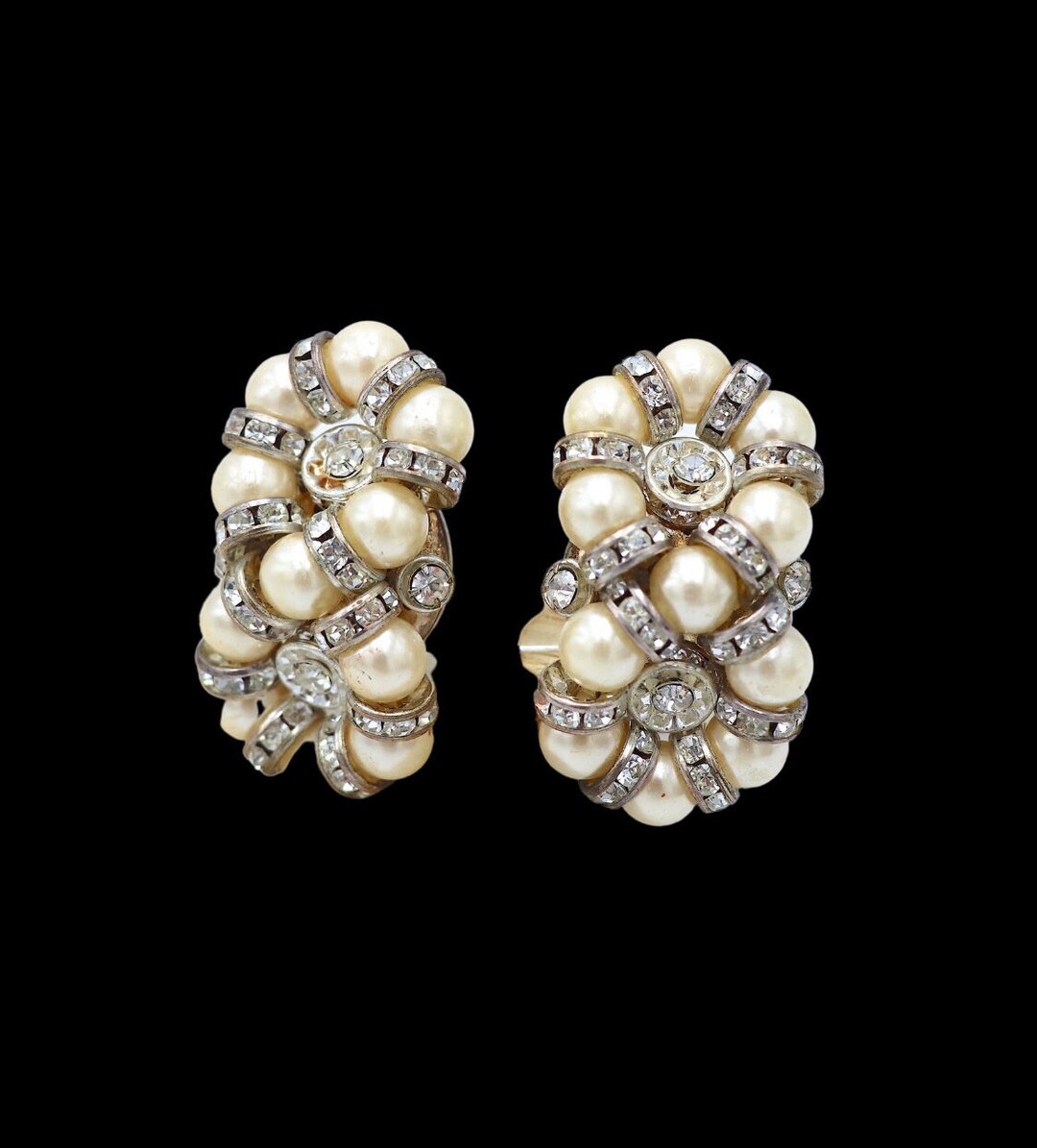 Infinity Pearls Clip on Earrings, Vintage Fashion Faux Pearls ...