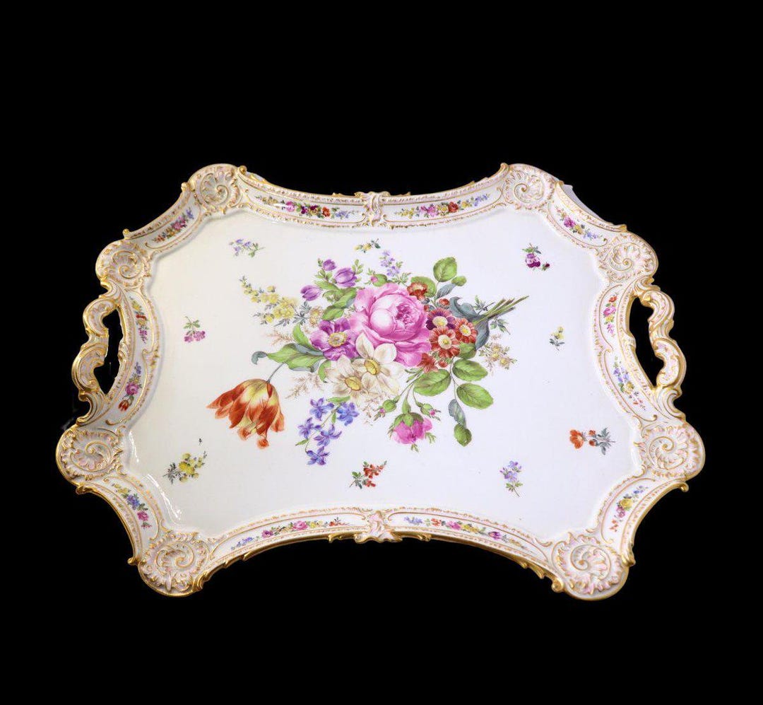 Dresden Porcelain Tray, Rare Large Serving Tray With Handles, Fine ...