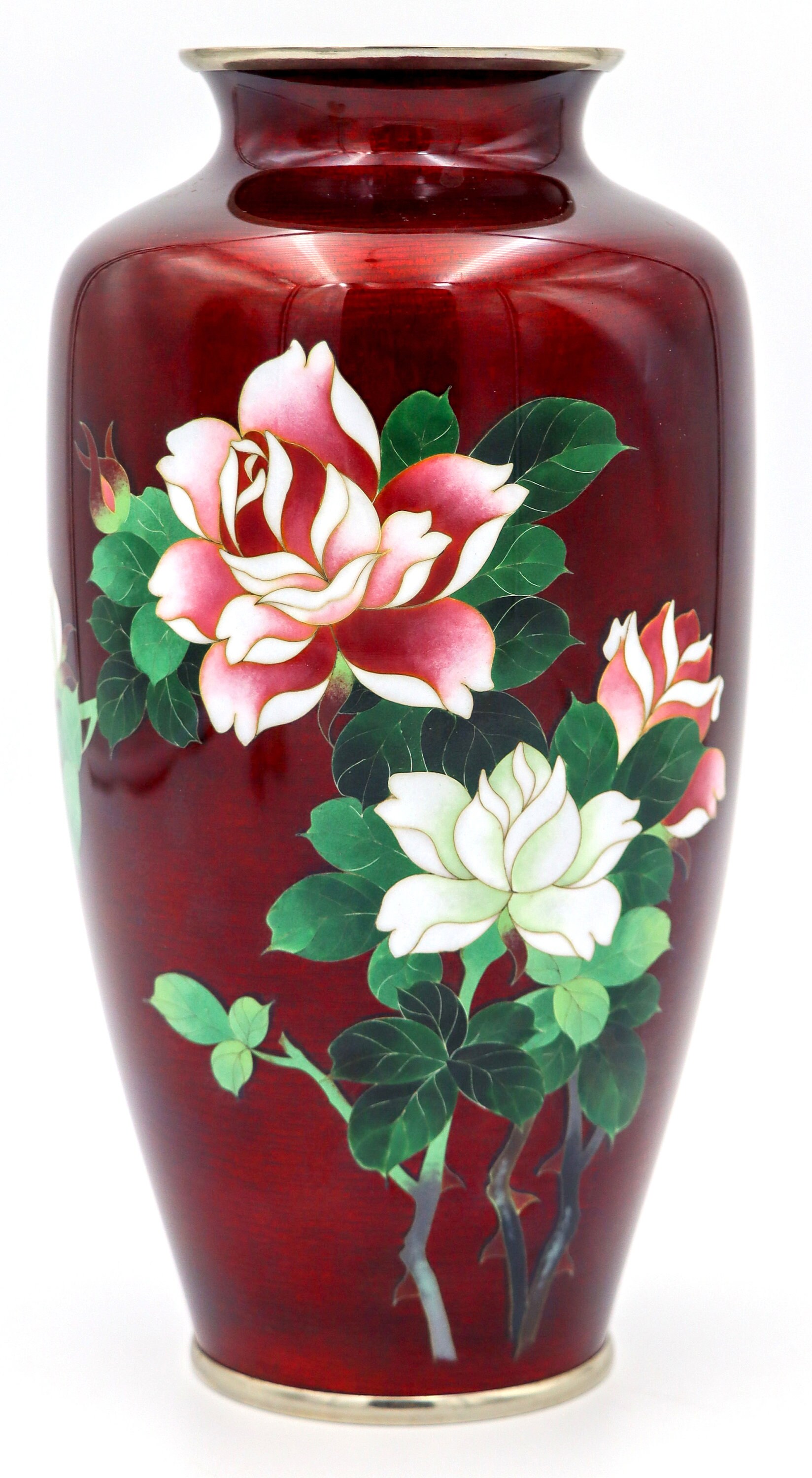 1950's Japanese Cloisonné Enamel Akasuke Ginbari Vase With Roses - Etsy