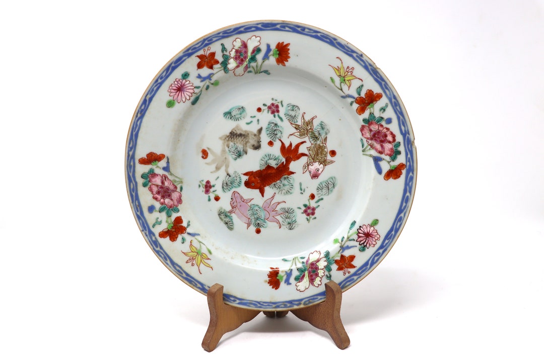 Antique Porcelain Chinese Plate, , Fish and Floral Decoration, Chinese ...