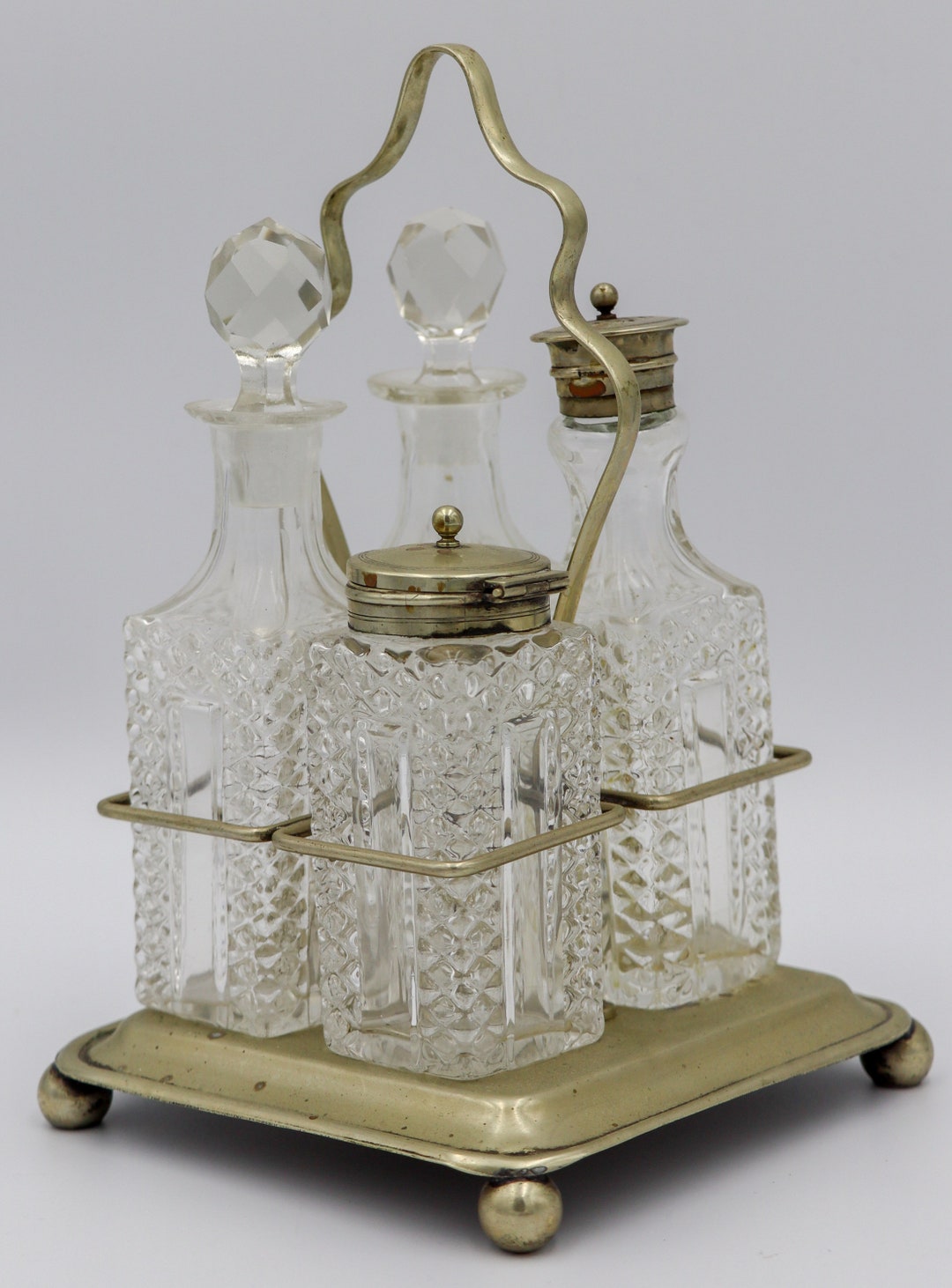 Victorian Crystal Condiment Set Salt Pepper Olive Oil Vinegar Container ...